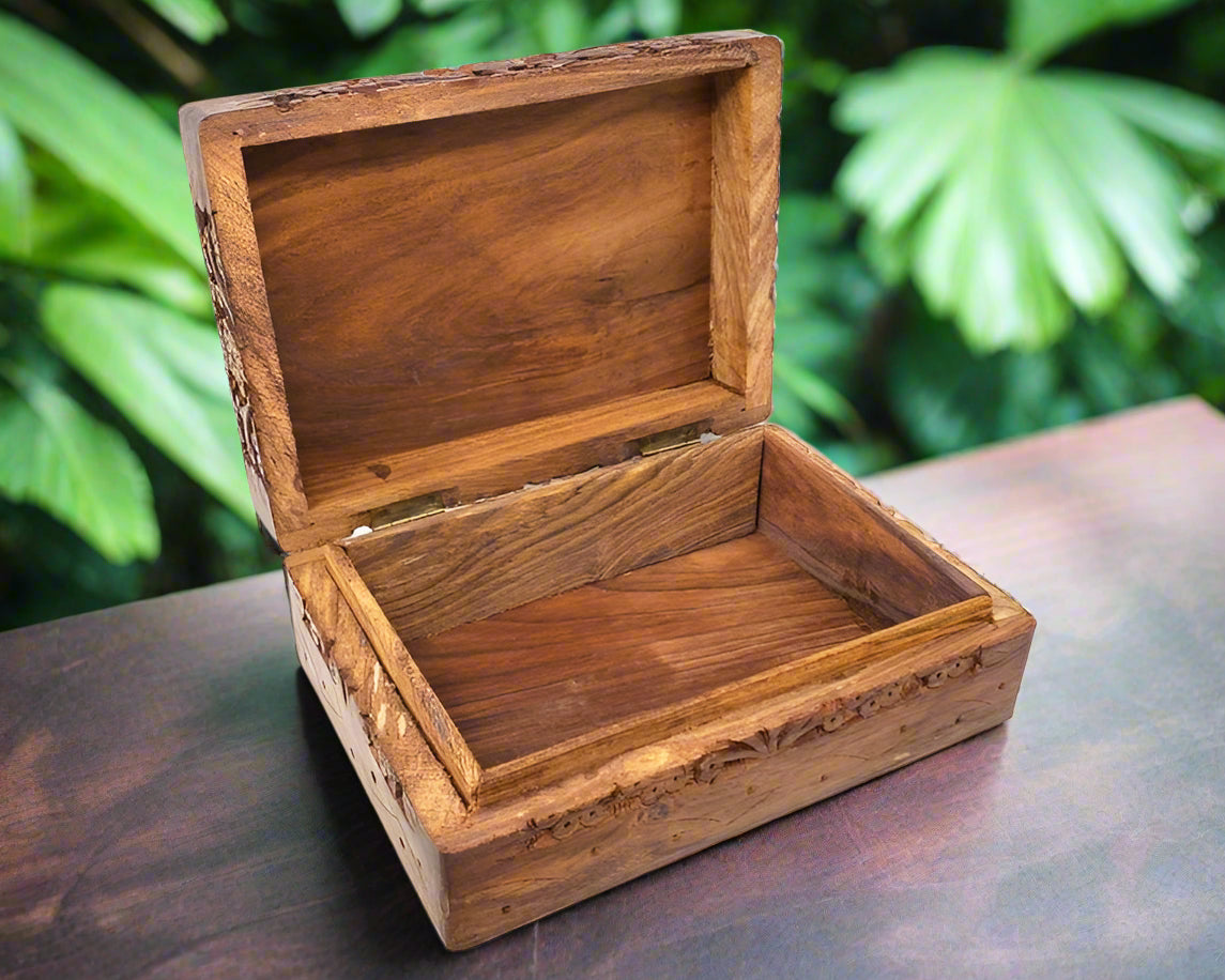 Roots & Reverence: Hand-Carved Tree of Life Wooden Keepsake Box (5" x 7")